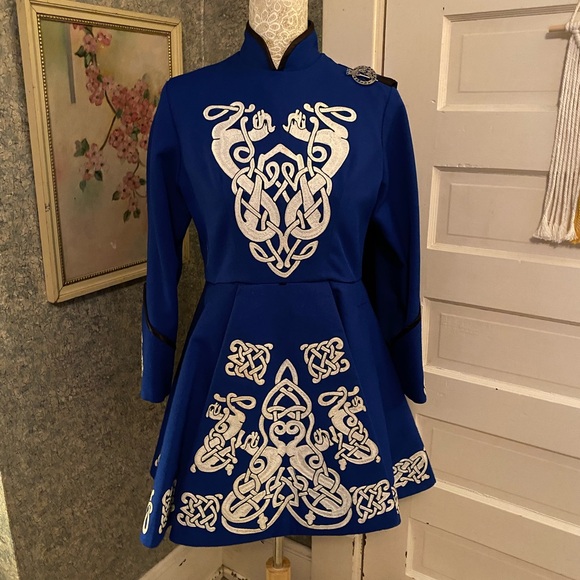 Dresses | Traditional Irish Dance Dress Blue Wwhite Embroidery Celtic ...